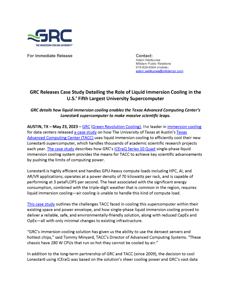 Press Releases - Green Revolution Cooling
